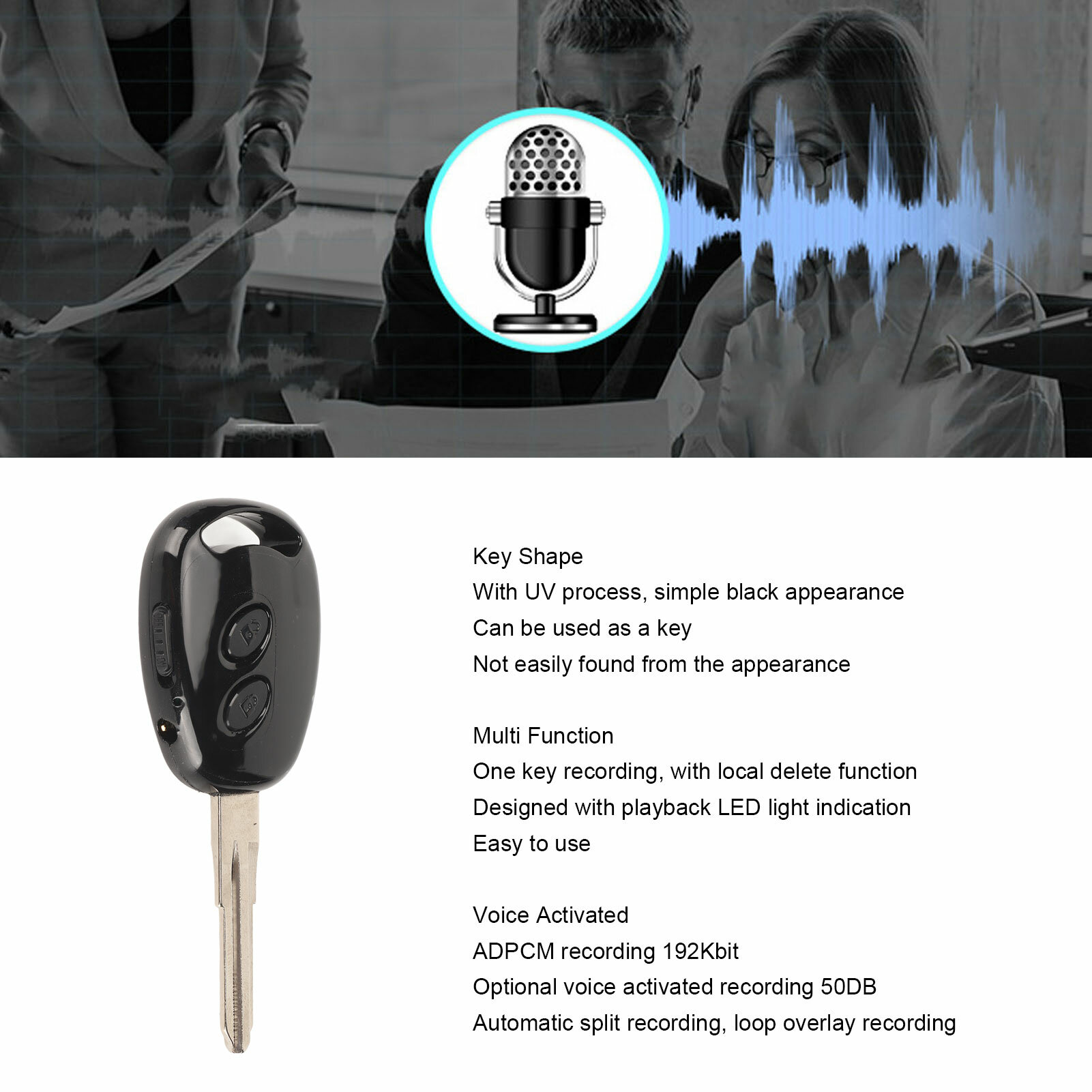Мини-рекордер HD с шумоподавлением, голосовой активацией, 4 ГБ, небольшое записывающее устройство в форме зашифрованного ключа с воспроизведением MP3