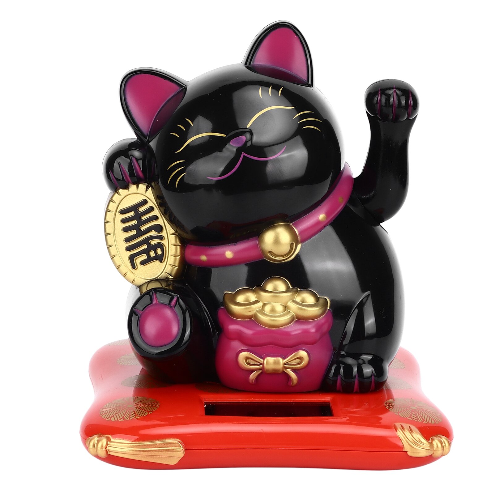Lucky Cat на солнечной энергии, милый декоративный богатый приветственный машущий кот Fortune для домашнего офиса, ресторана, черный