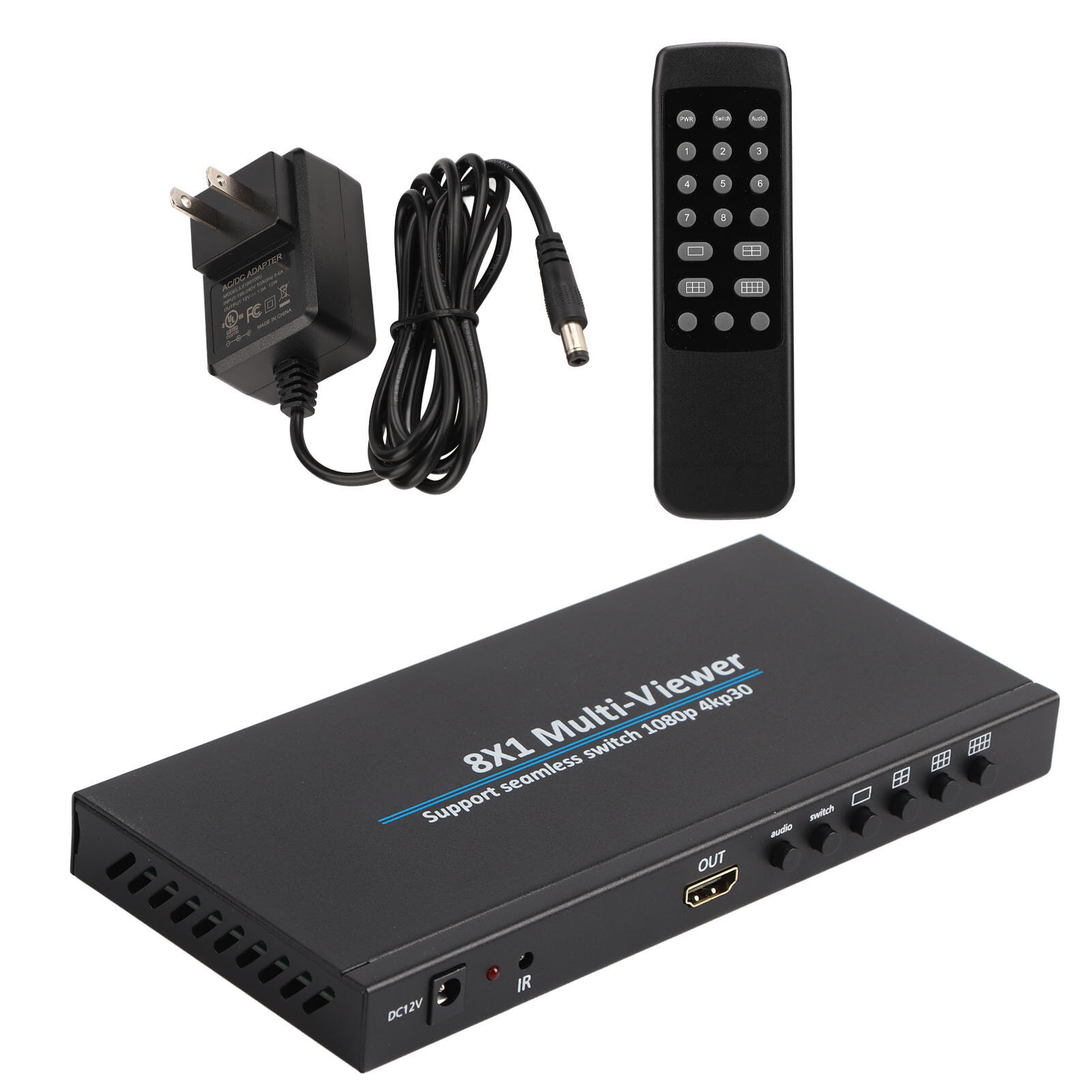 Многоэкранныйразделитель8x1HDмультимедийныйинтерфейсдляигр, видеонаблюдения, вилка110–240В(США)