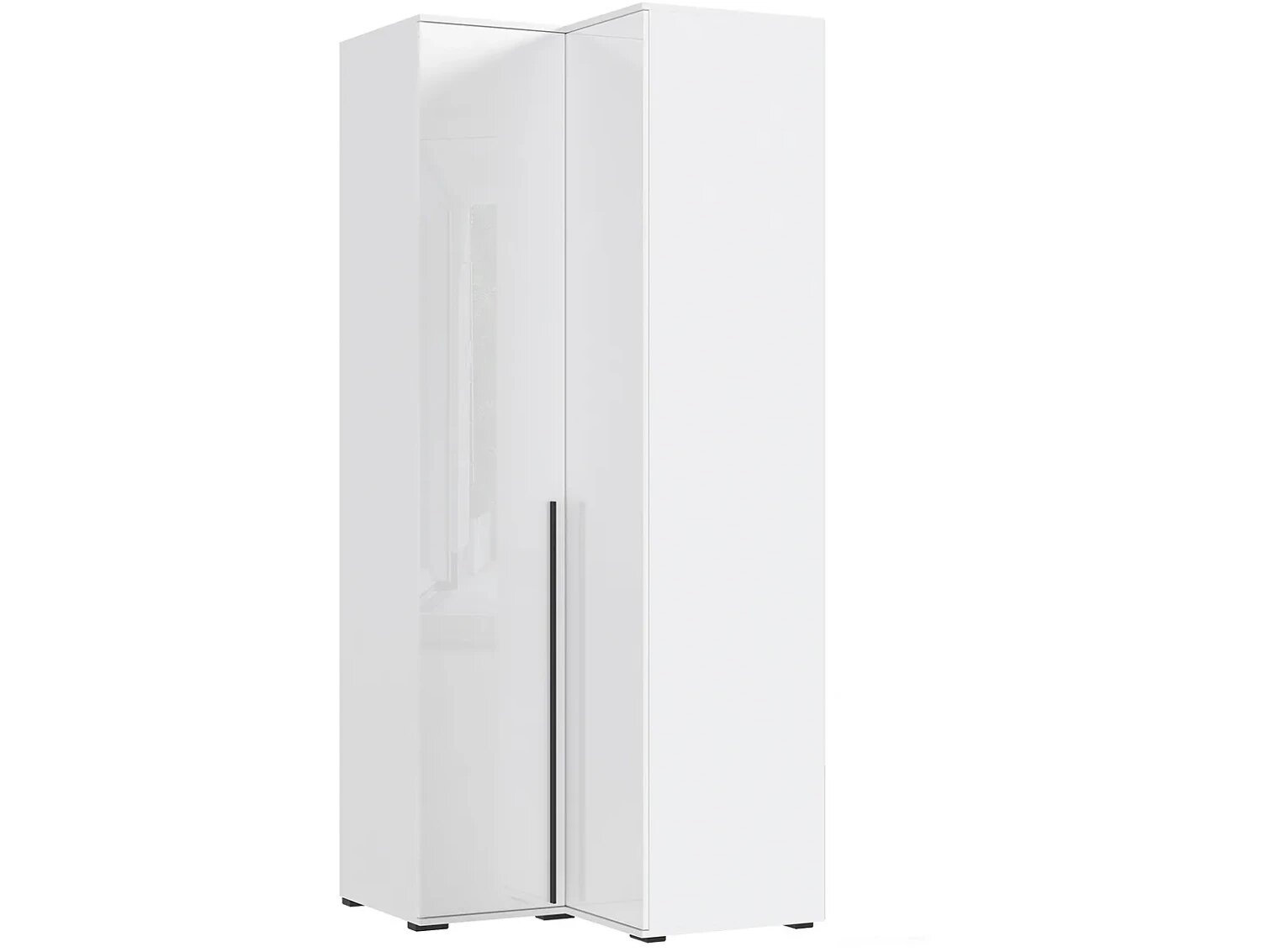 Современный распашной Шкаф МДМ угловой, Белый/Белый глянец холодный