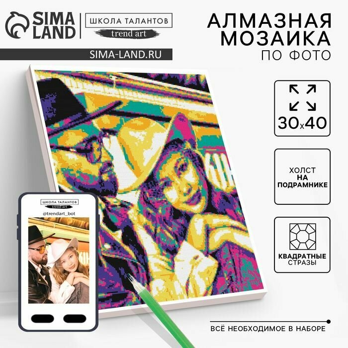 Алмазная мозаика по фото с полным заполнением Pop Art , на холсте с подрамником, 30 40 см