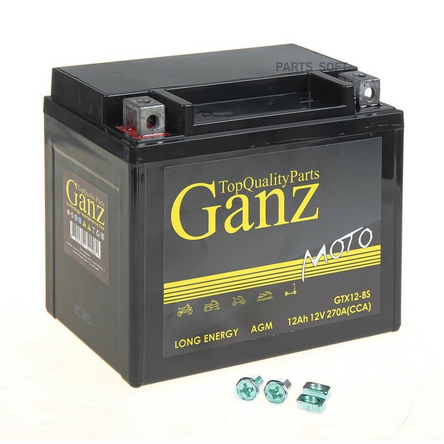 Аккумулятор ganz мото agm 12 а/ч прямой l+ 152x87x132 мото en 270 а