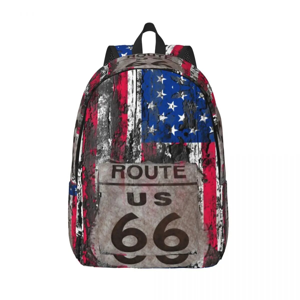 Холщовый рюкзак с флагом США для девочек и мальчиков, школьные дорожные сумки US Route 66 для мужчин и женщин, сумка для книг, подходит для 15-дюймового ноутбука 30x14x40cm, 1