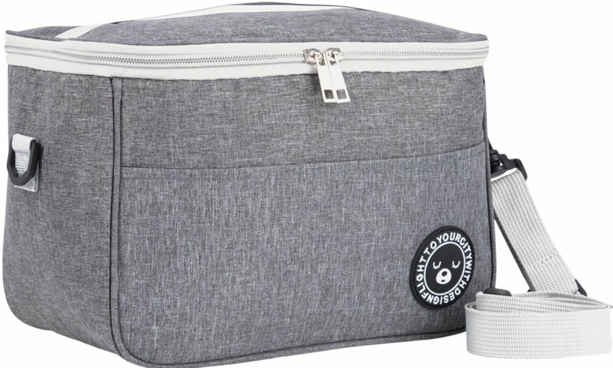 Термосумка фольгированная переносная на молнии, изотермическая сумка контейнер с наружным карманом, многоразовая термо сумка холодильник, термокороб объем 8л, цвет серый