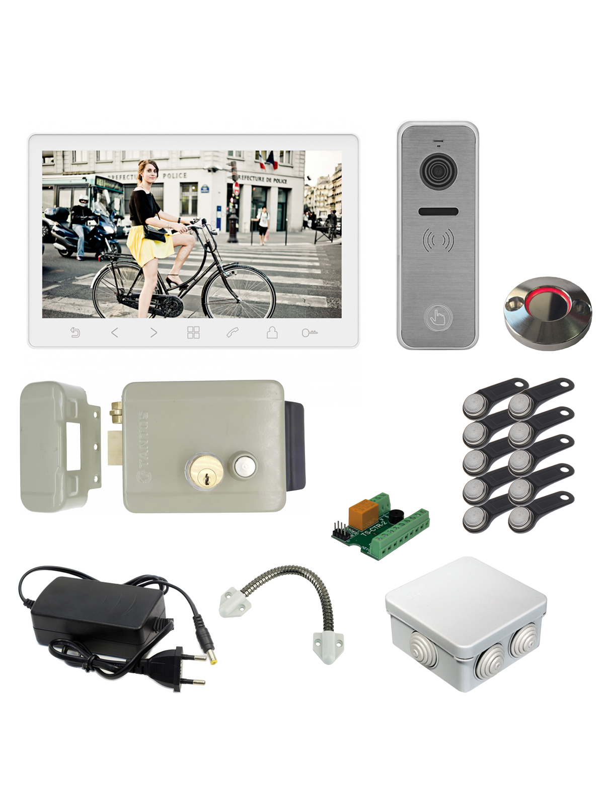 Видеодомофон для частного дома Tantos Prime HD SE с замком и ключами ТМ / запись по детектору движения (белый)