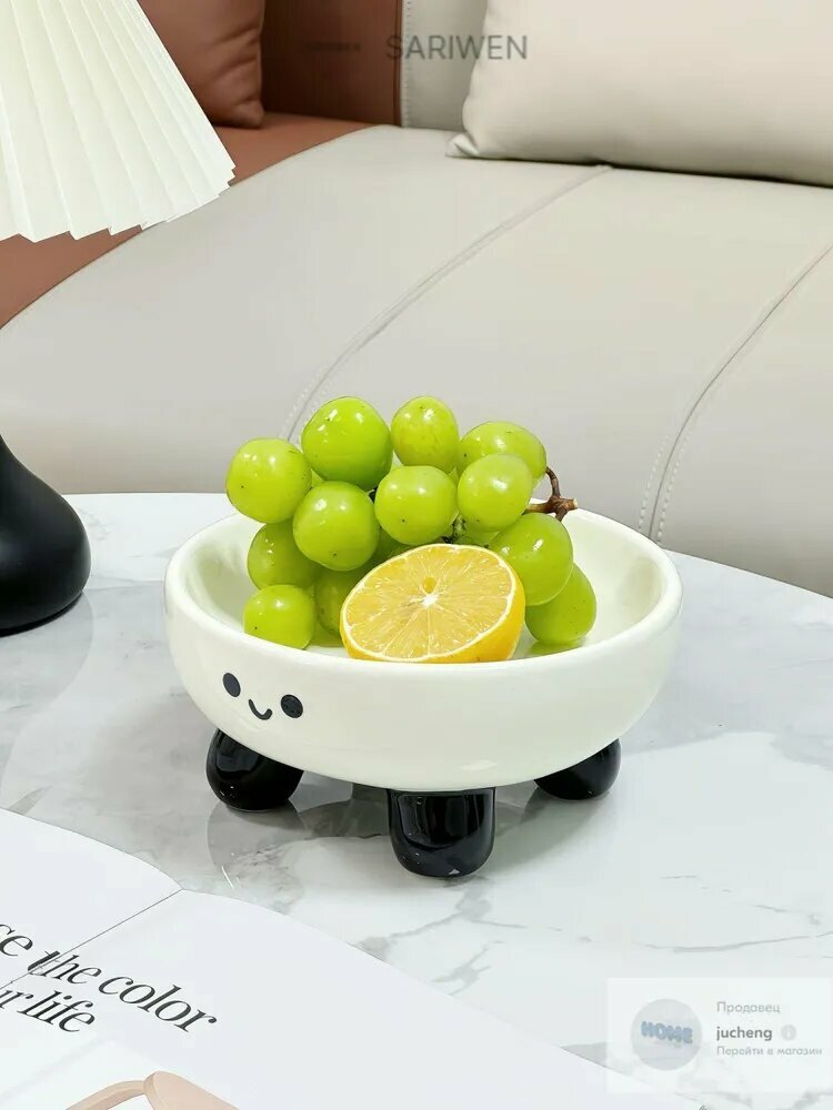 Фруктовница "SARIWEN", натуральный камень, белая, круглая, 18 см