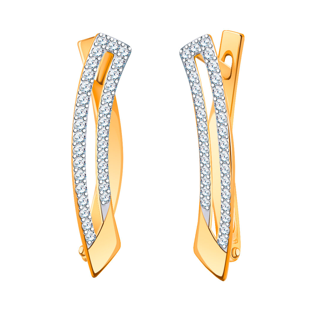 Серьги, красное золото, 585 проба, фианит