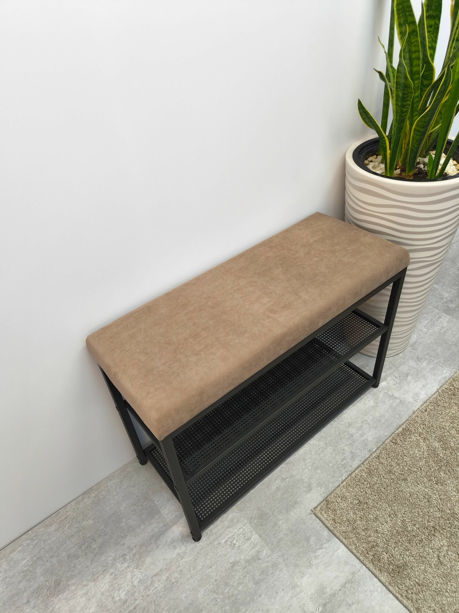 Обувница для прихожей "Дия" 2 полки / 51х31х53см / черный каркас - коричневый велюр