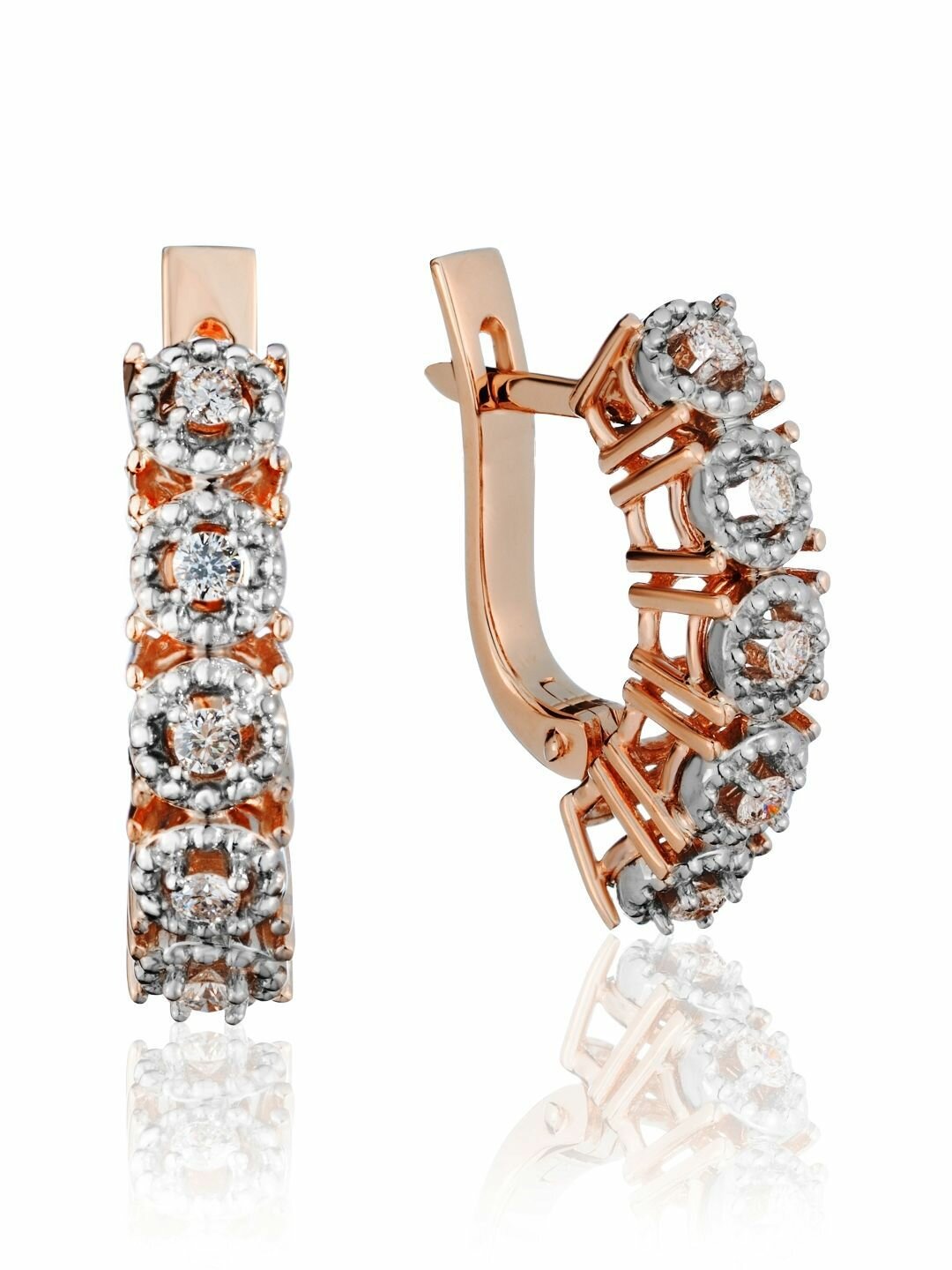 Серьги, комбинированное, красное, белое золото, 585 проба, бриллиант