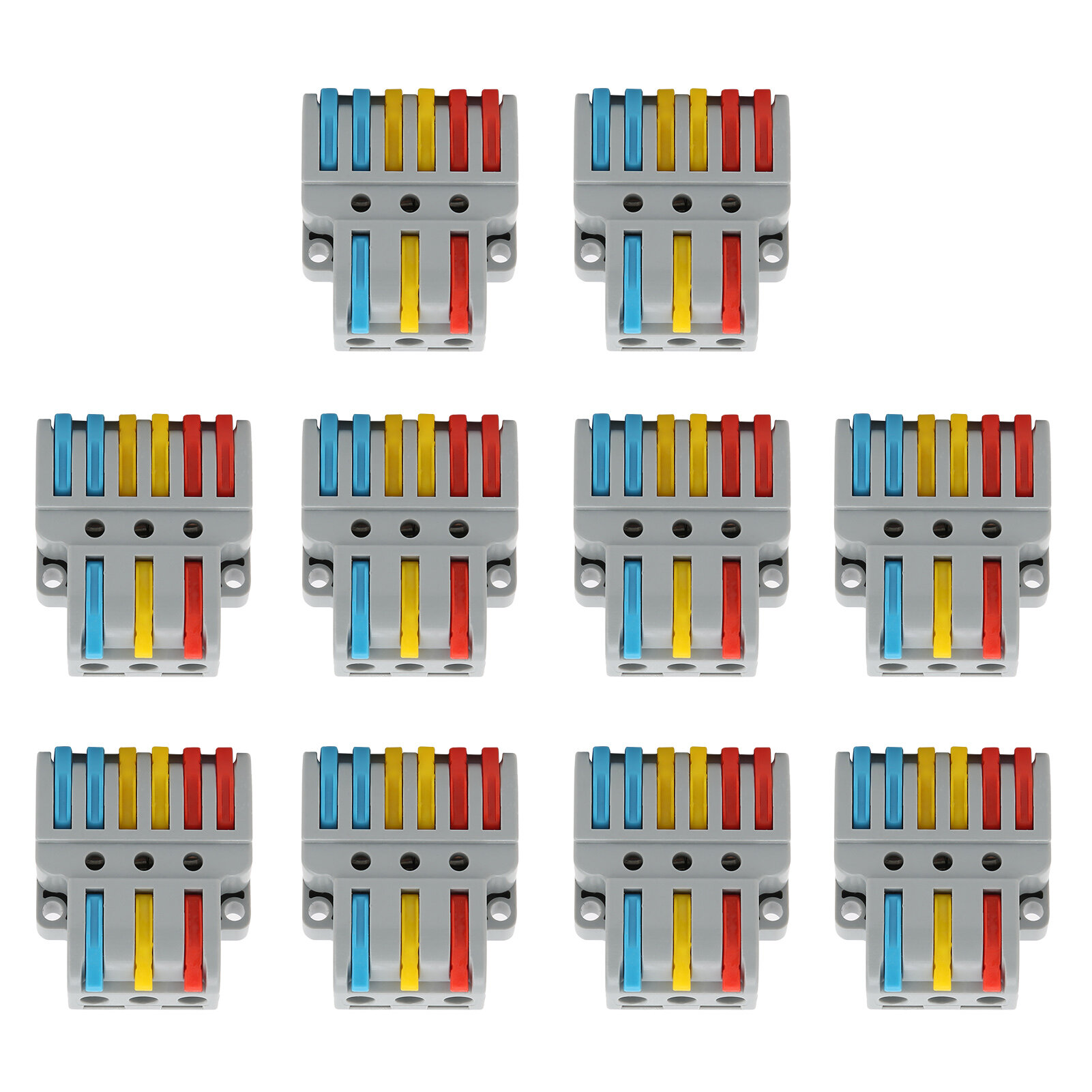 10Pcs Wire Block Clamp Terminal 3‑in‑6‑out Color Quick Wiring Electrical Connectors LT‑633