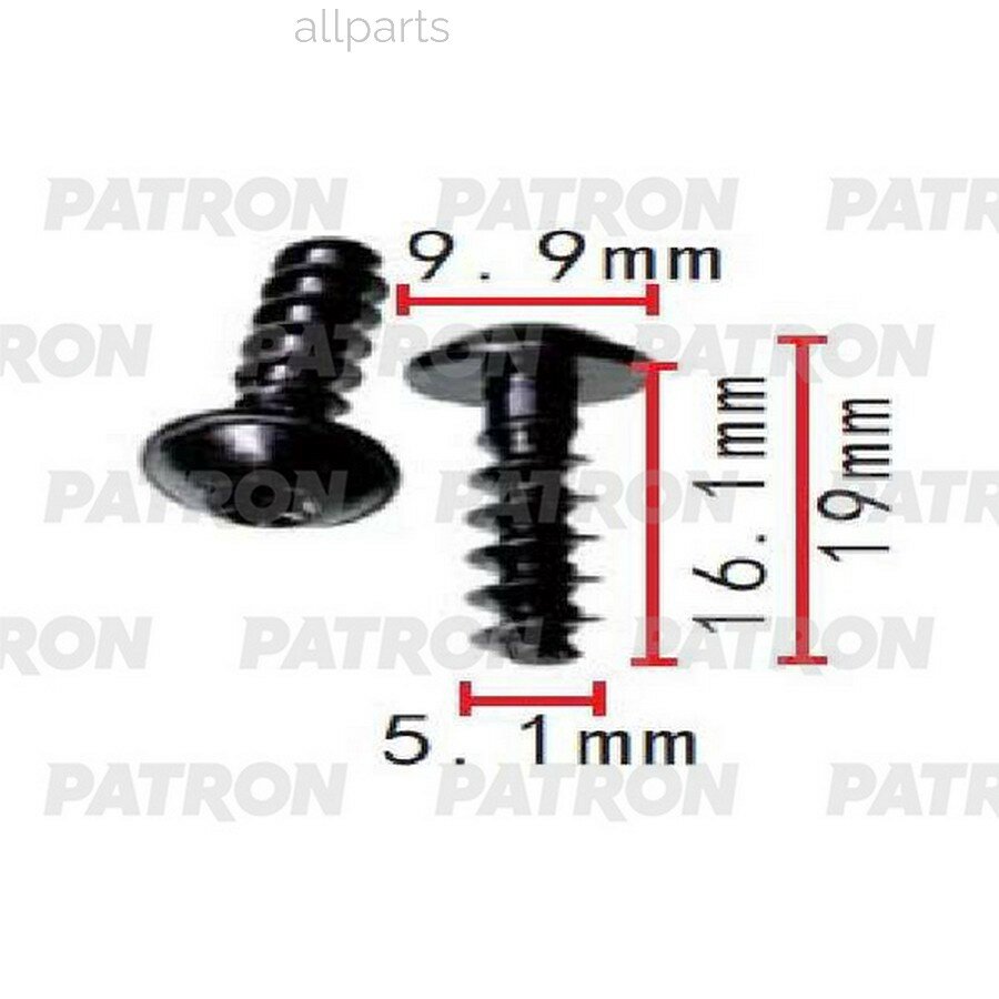 PATRON P37-1533 Винт металлический Audi, Seat, Skoda, Volkswagen применяемость: саморез 5X16
