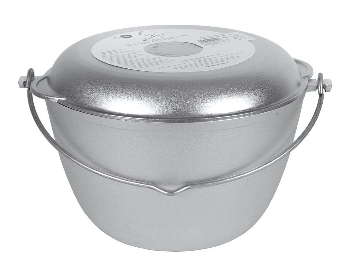 Казан походный 5л, алюминий литой, с крышкой-сковородой, для костра и плит