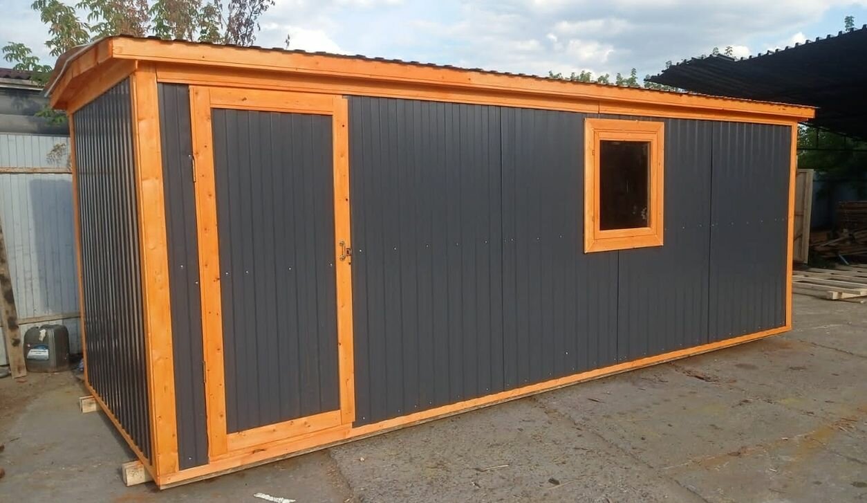 Бытовка "Ваша Бытовка", дерево/профлист, 6x2.3 м, внутренняя отделка вагонкой