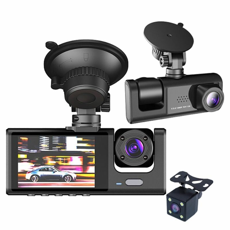 1080P Dash Camera 3 Way Автомобильная Камера С ИК-Ночным Видением, Циклической Записью, Парковочным Монитором,3
