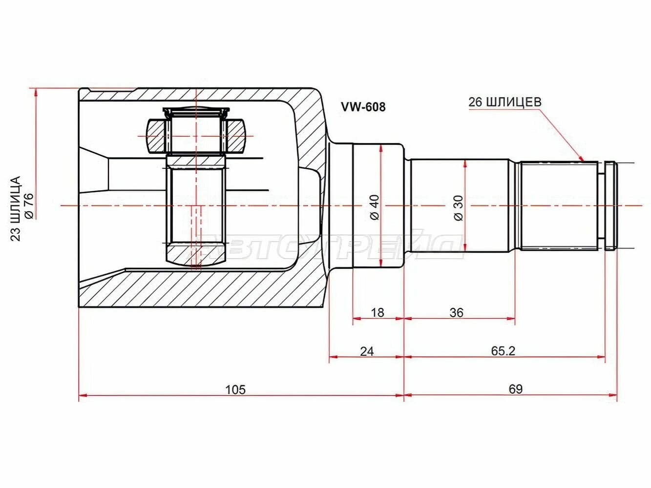 ШРУС внутренний левый для Форд Фокус арт VW608 SAT