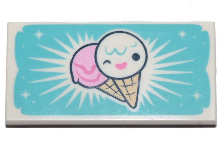 Деталь Lego 87079pb0592 Tile 2 x 4 with 2 Ice Cream Cones on Medium Azure Background and Stars Pattern