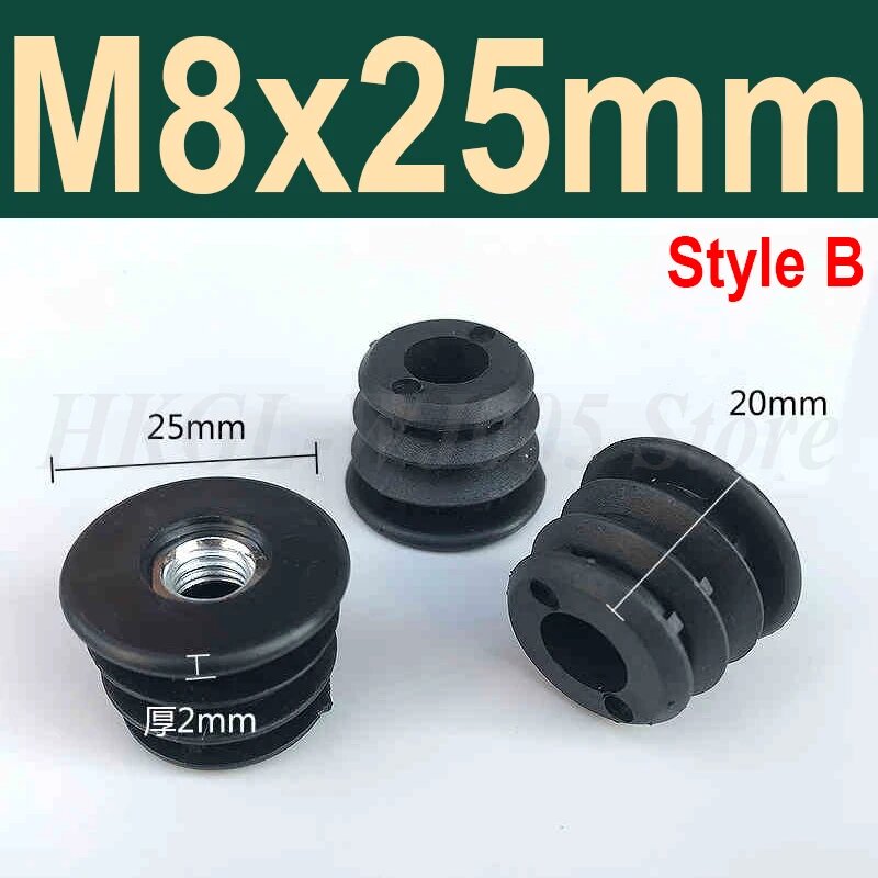 Черные заглушки для труб M8x25mm Style B, 8 шт.
