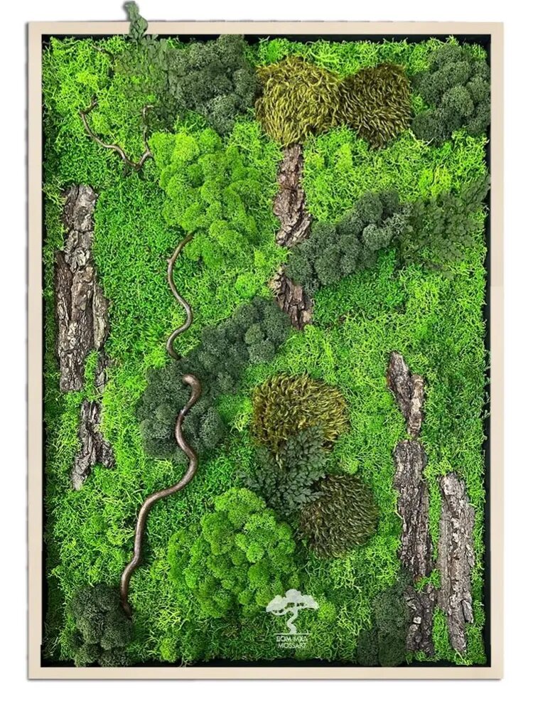 Панно/картина в раме "На опушке". Бежевый, 50*70 см. Дом Мха - MossArt.