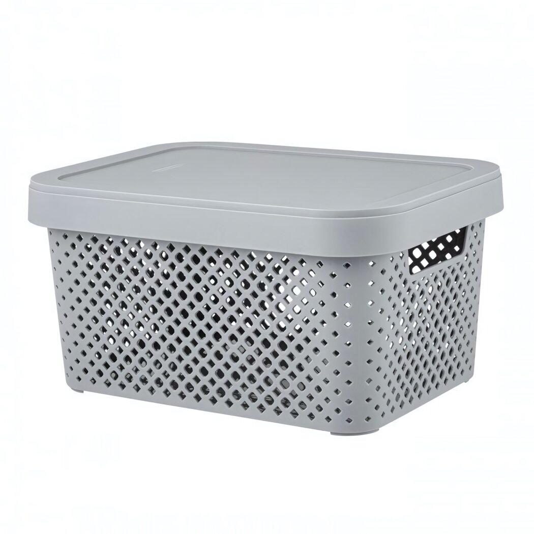Корзина для хранения 5 л с крышкой, серый шторм, легкая и прочная