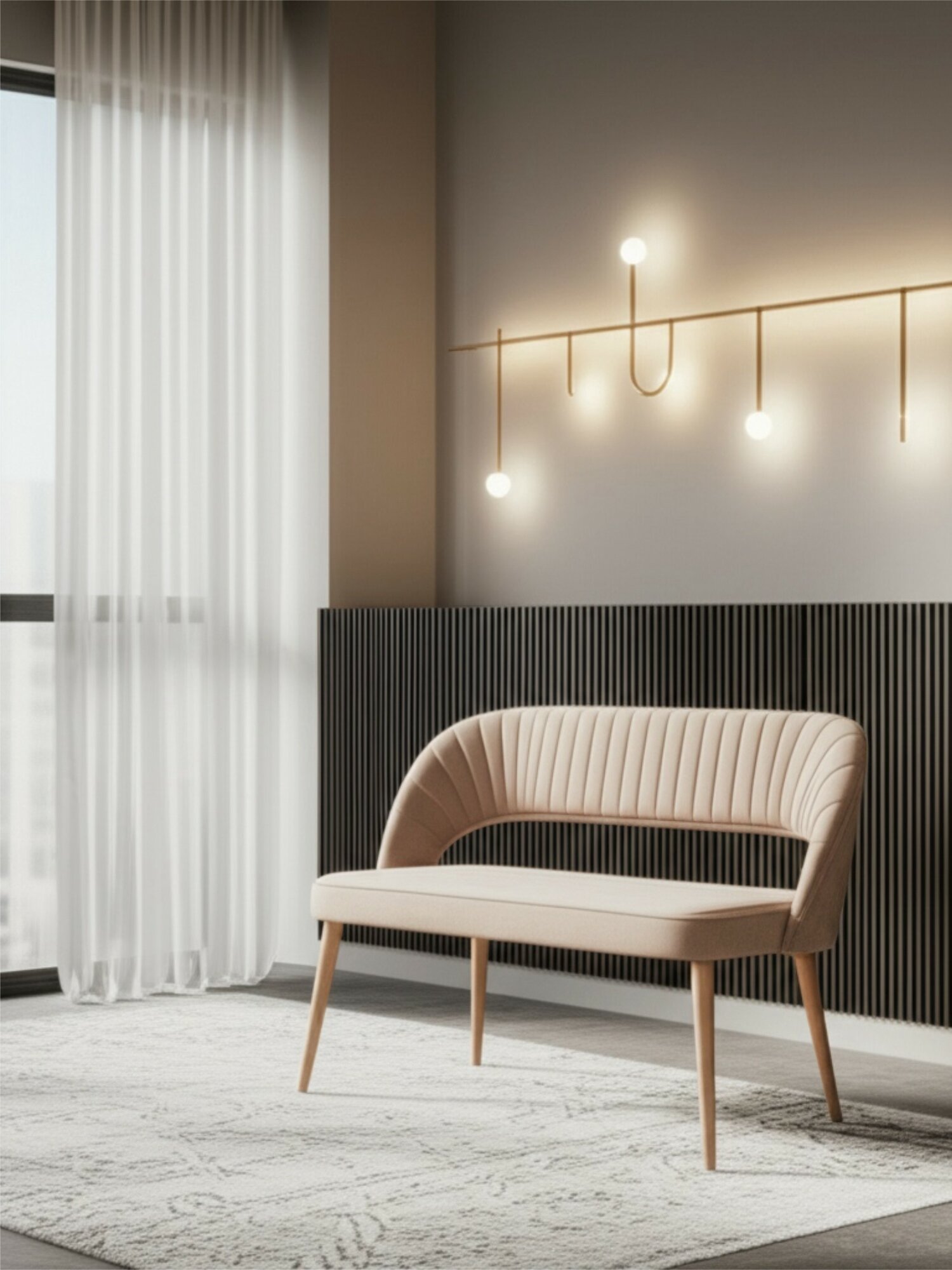 Диван кухонный «Ракушка Cream», антивандальный велюр, ножки лак, 2 места