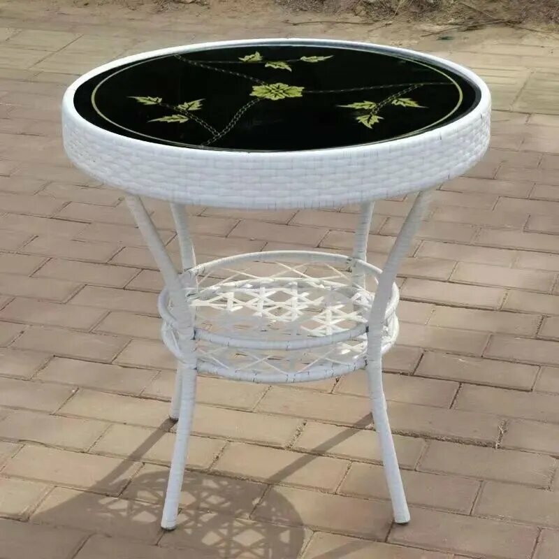 Стол садовый, закаленное стекло, круглый, Черно-белый 60*60*60.5cm