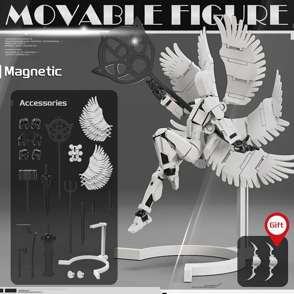 Игрушки, movable figure dummy lucky 13 angel Фигурка，[Белое и черное] Шестикрылый ангел