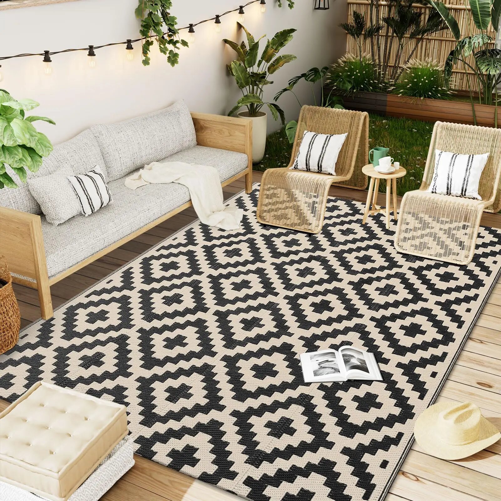 HAPIHAPPY Пластиковый двухсторонний ковёр，Желтый/белый，150*240cm