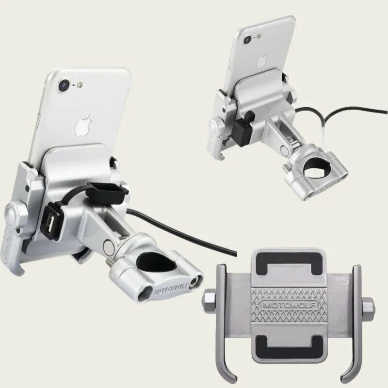 Держатель для телефона с зарядкой MOTOWOLF на руль мотоцикла 19-30 мм.