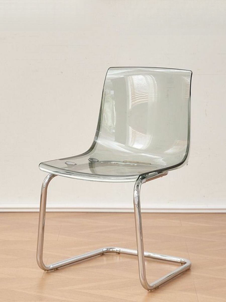 Стул, акриловый, с металлической рамой, офисный, прозрачный, светло-серый