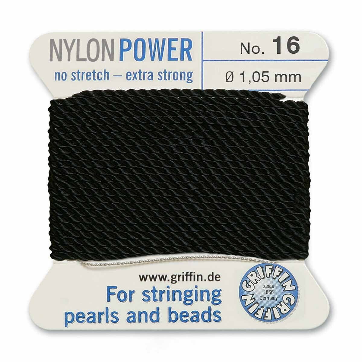Нить нейлоновая, Griffin Nylon Power No.16 (1.05мм), черная, с иглой, моток, 2 метра