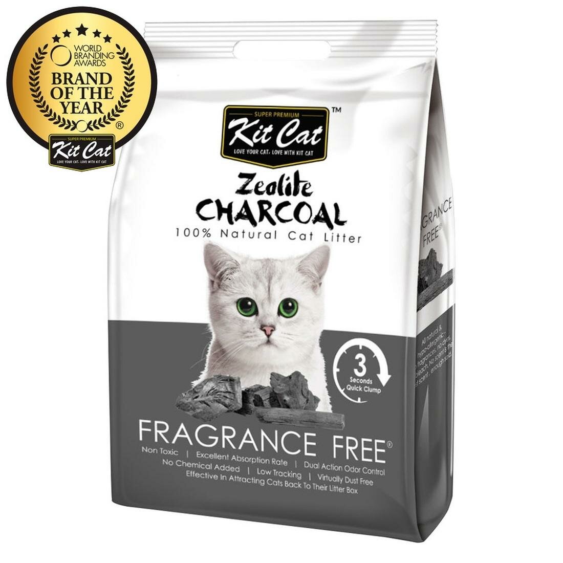 Kit Cat Zeolite Charcoal Frangrance Free цеолитовый комкующийся наполнитель 4 кг