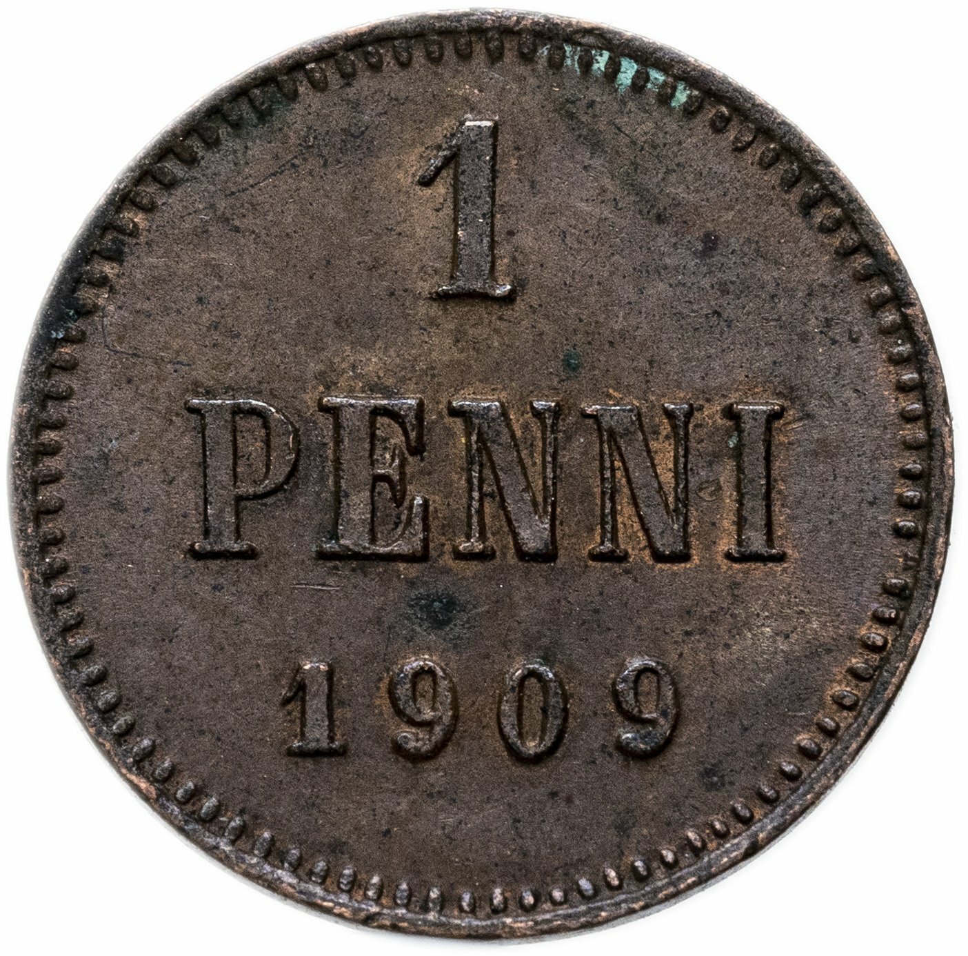 1 пенни penni 1909 Российская Финляндия, Медь, в сохранности AU