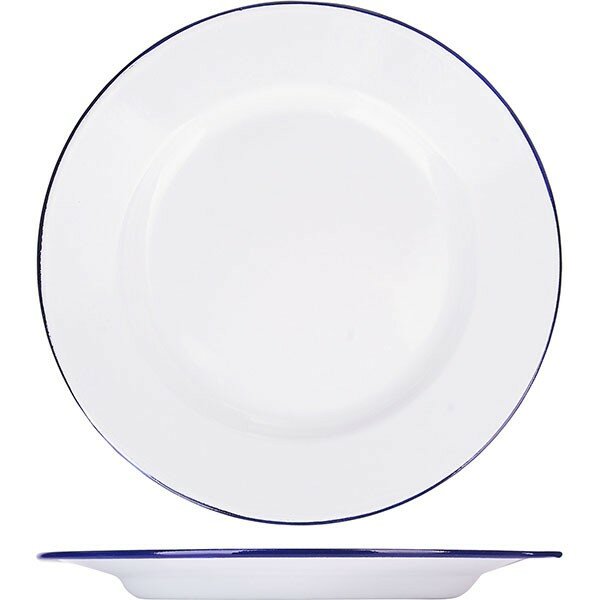 Тарелка мелкая эмалиров. D=24см; белый, синий (Prohotel, Китай)