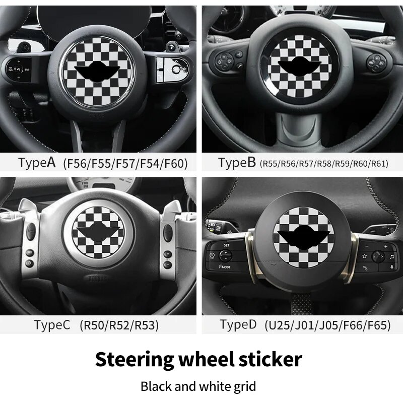 Наклейка на руль автомобиля для Mini Cooper F56 F55 F60 R56 R60 Black White Grid, For R50 R52 R53