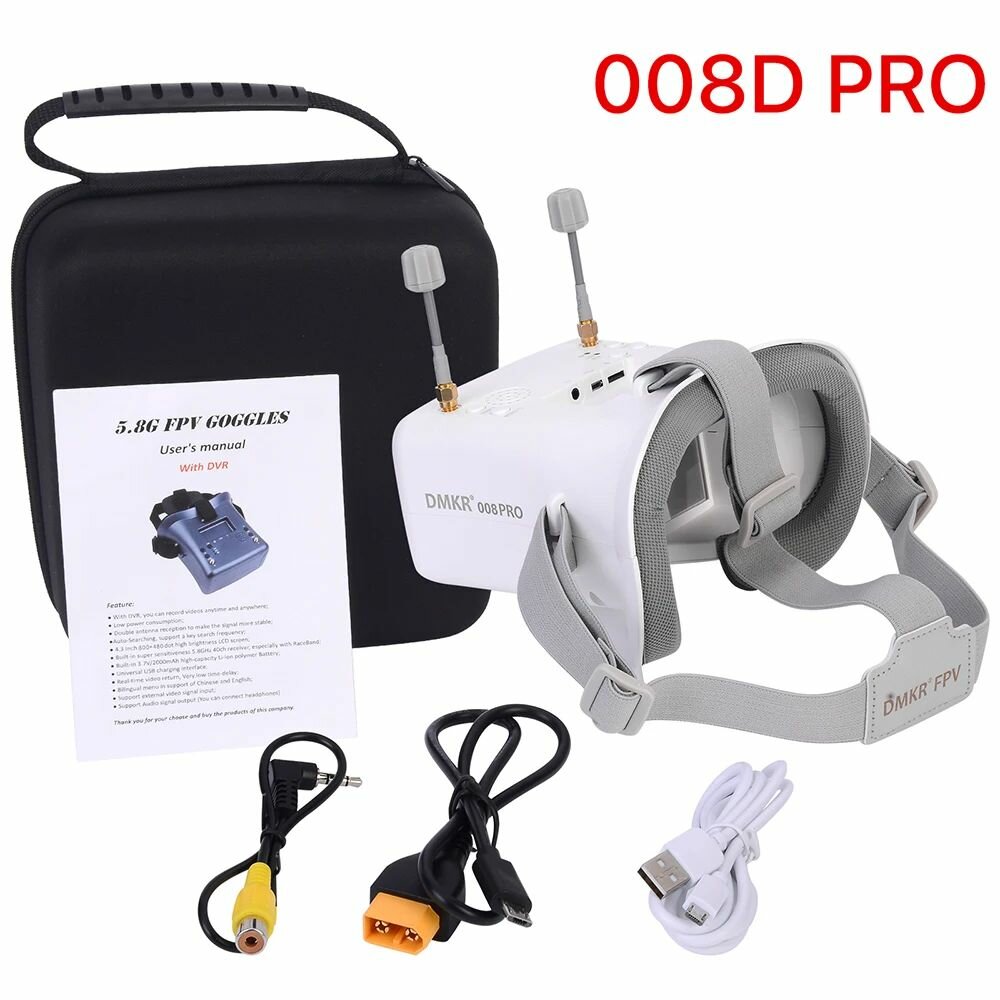 Очки видеонаблюдения 9IMOD 5.8G: модели 008D и 008PRO, 40 каналов, экран 4.3 дюйма IPS 800x480. Встроенный DVR. Для гоночных моделей и мониторинга.