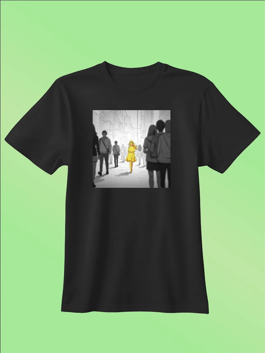 Футболка с принтом Девушка в жёлтом платье