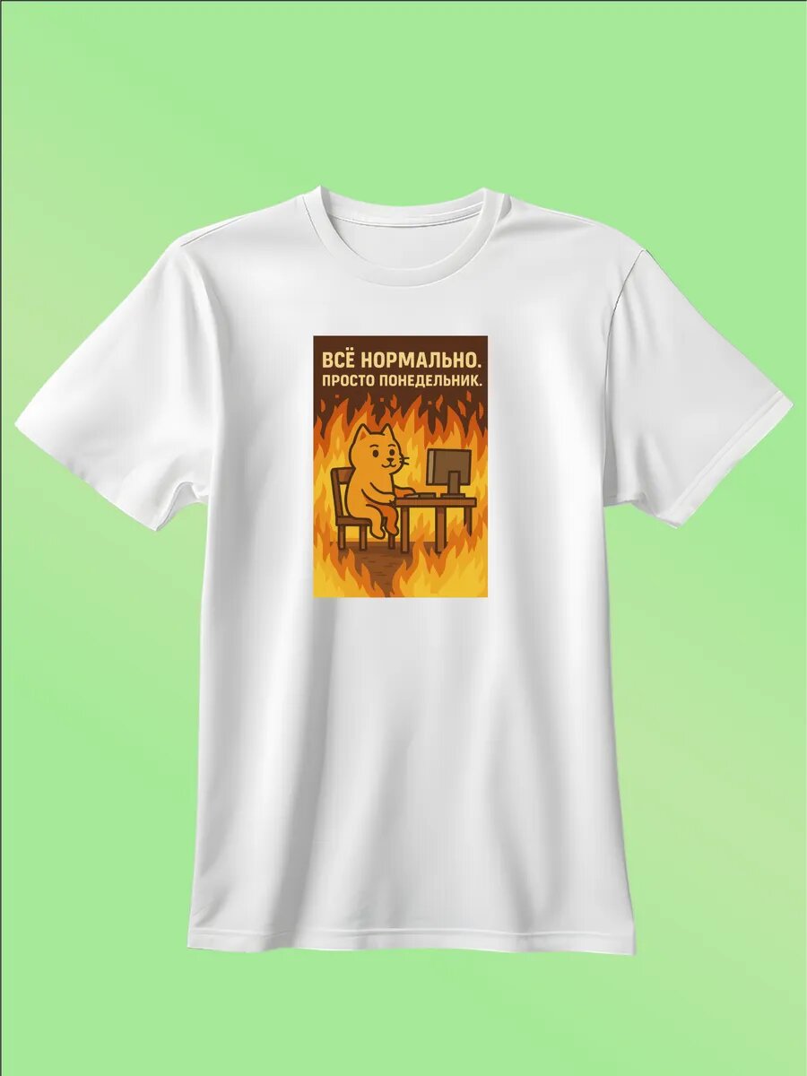 Футболка с котом Всё нормально. Просто понедельник