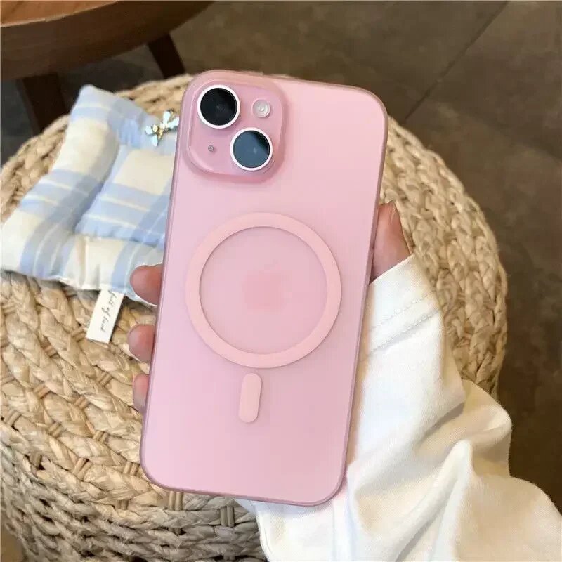 Ультратонкий полупрозрачный матовый чехол для iPhone 18 17 16 15 14 Розовый, Pink, For iPhone 15Pro