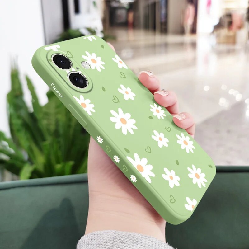 Чехол для iPhone 13 Pro, Light Green, ромашки
