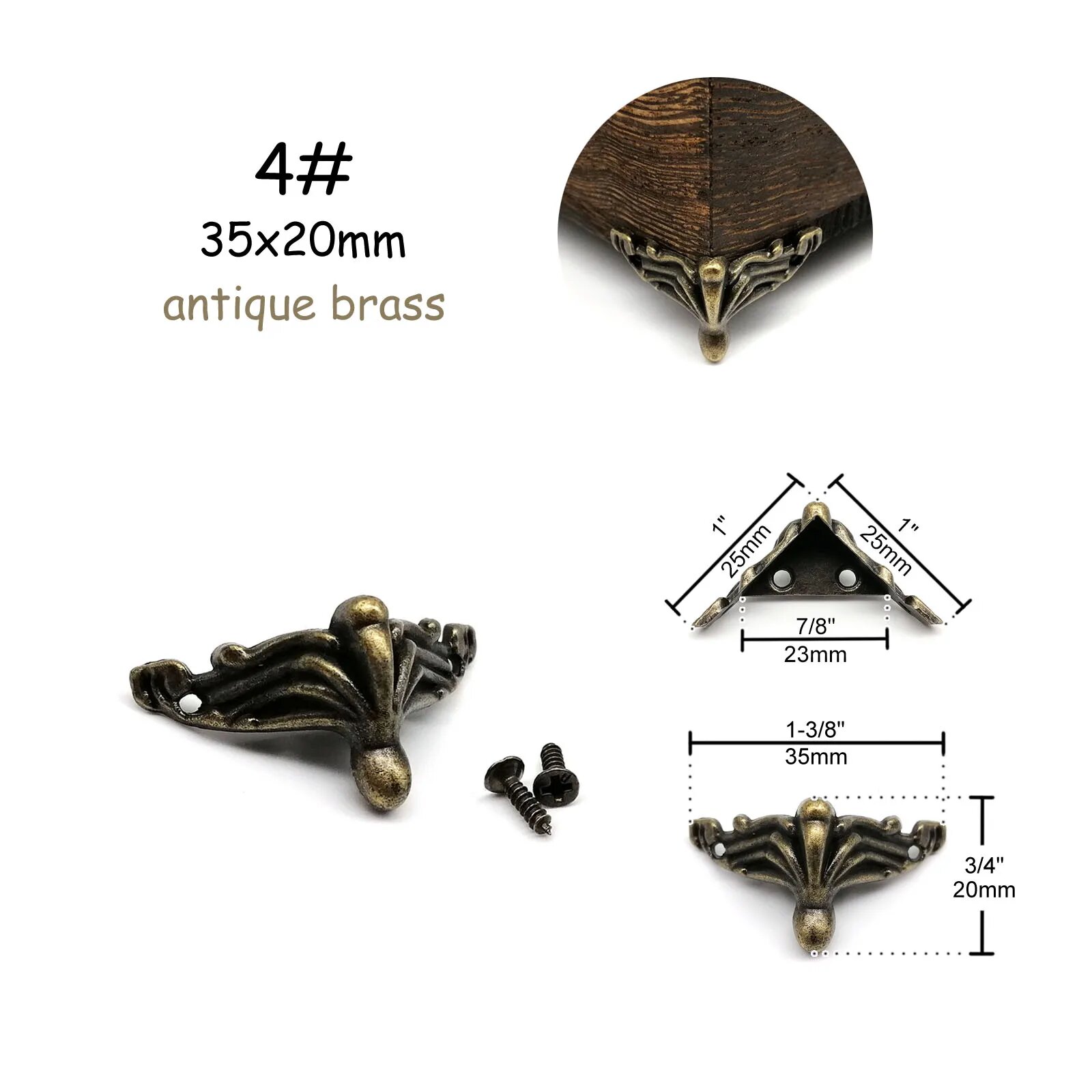 Угловые кронштейны 4 шт, 35x20 мм, бронза No.4
