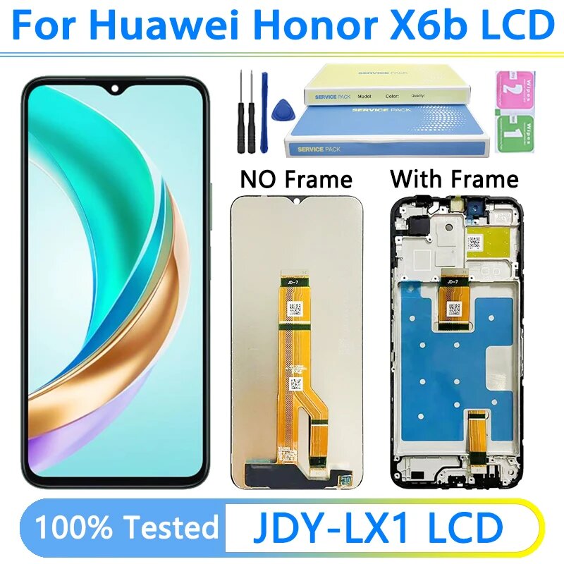 6,56 "AAA + для Honor X6b ЖК-дисплей с рамкой экрана, сенсорная панель, дигитайзер для Honor X6B, дисплей JDY-LX1, экран JDY-LX2 Black With Frame