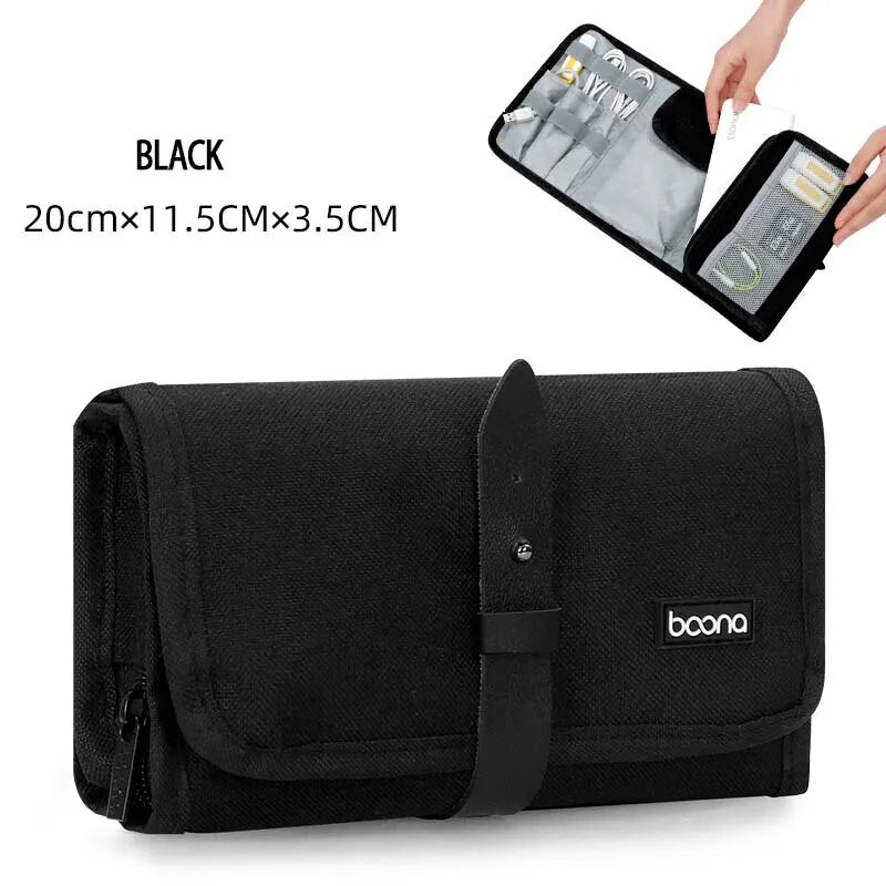 Черная органайзер-дорожная сумка для электроники boona 20x11.5x3.5см
