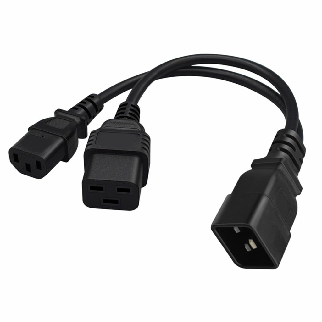 Кабель-переходник,16A на 10A угловой C20 на C19+C13 0.32 метра