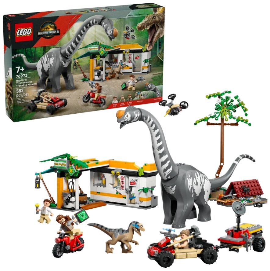 Конструктор LEGO Raptor & Titanosaurus Tracking Mission 76973, 582 дет.