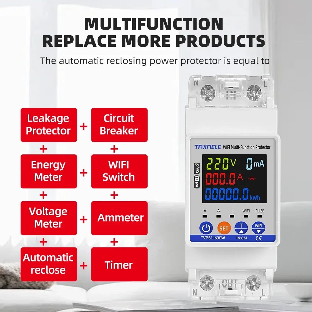 SmartLife TUYA WiFi автоматический выключатель 63A, WIFI