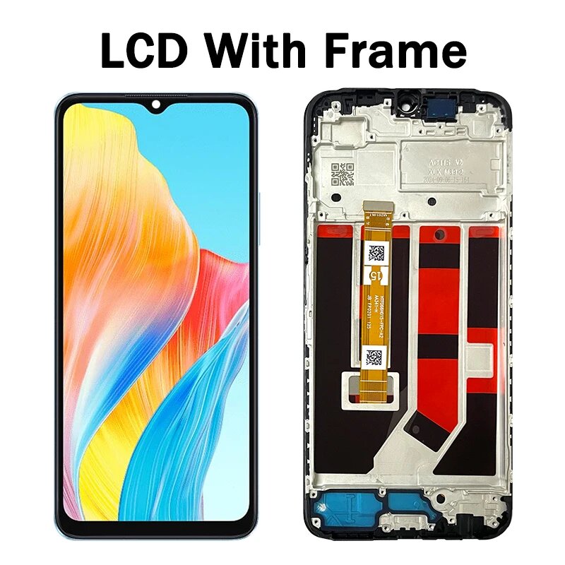 6,56-дюймовый дисплей для Oppo A18 CPH2591, ЖК-дисплей с рамкой, сенсорный экран, дигитайзер в сборе для Oppo A18, замена дисплея Black With Frame