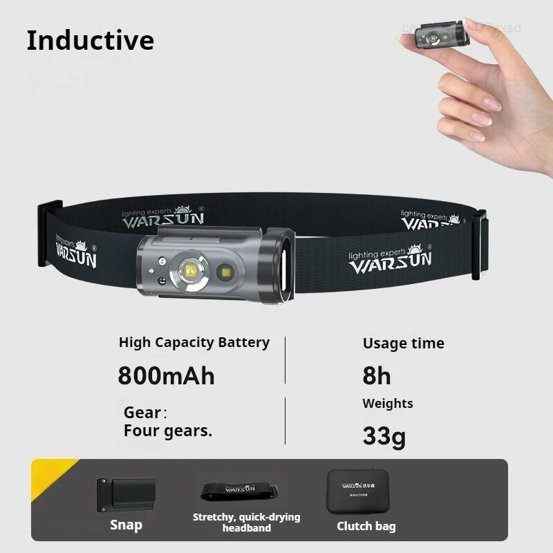 Налобный фонарь Warsun Inductive, 800mAh, 8h, 33g, 4 режима