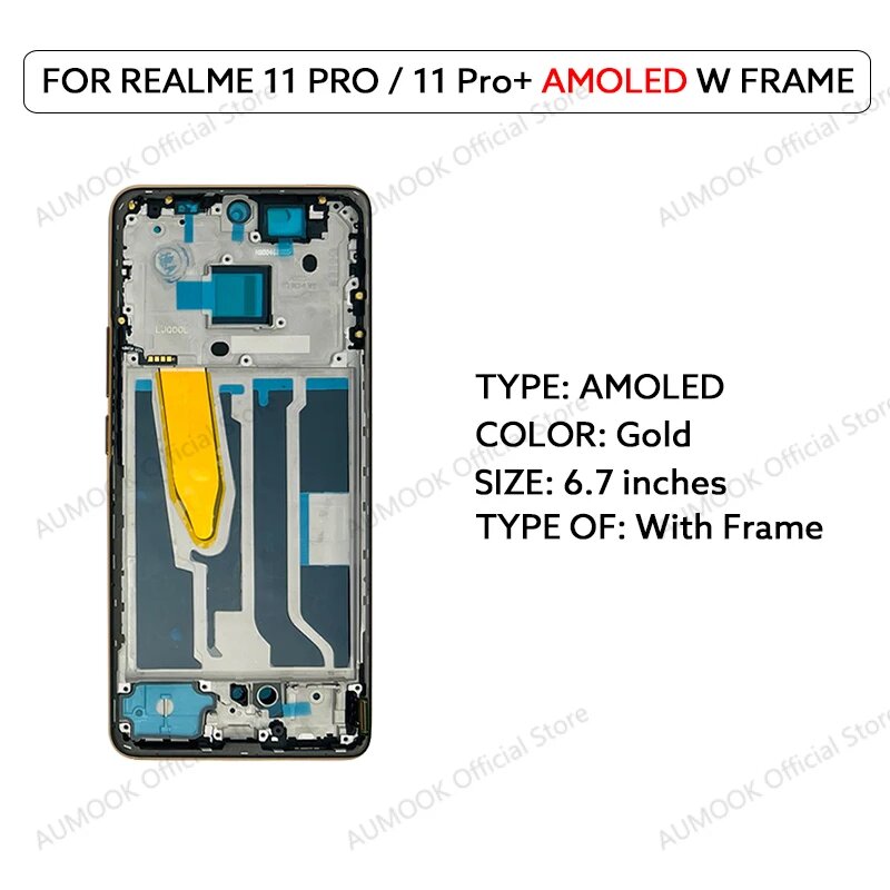 6,7-дюймовый AMOLED ЖК-дисплей для Oppo Realme 11 Pro 5G 11 Pro+ Plus, ЖК-дисплей AMOLED Gold Frame