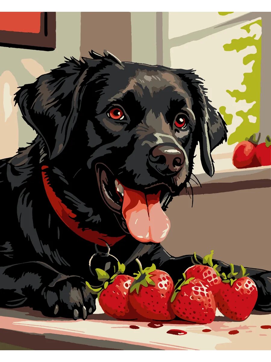 Картина по номерам "Лабрадор и клубника", холст на подрамнике, 40x50 см