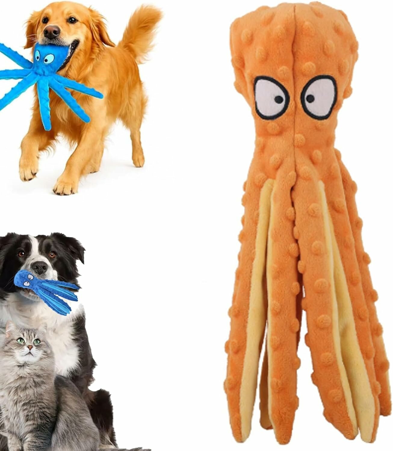 Waskerspot - игрушка для собак осьминога, Waskerspot Eco Friend Octopus Plush, без начинки для собак, долговечные и веселые